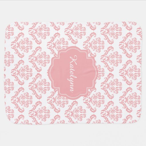 Personalized Pastel Pink Damask Print Baby Blanket | Zazzle