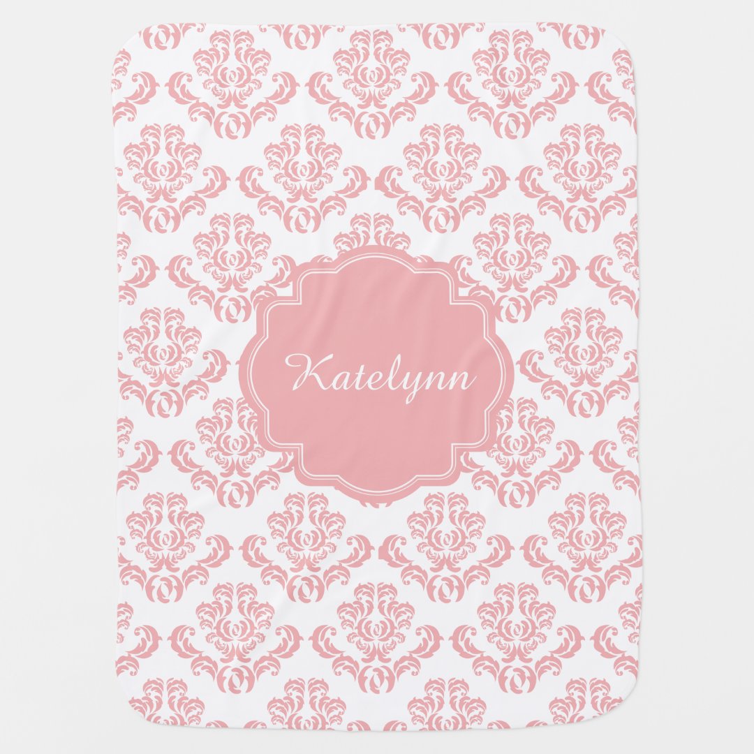 Personalized Pastel Pink Damask Print Baby Blanket | Zazzle