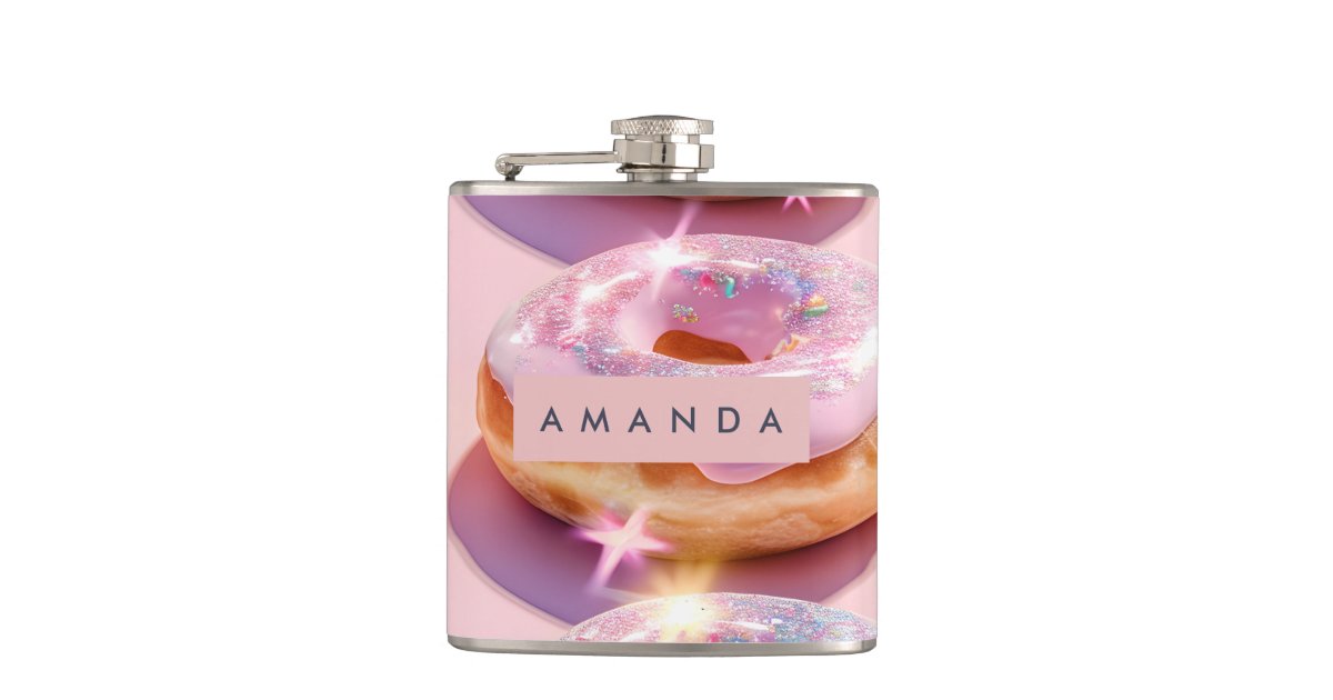 Personalized Pastel Pink Donut Sparkle Flask | Zazzle