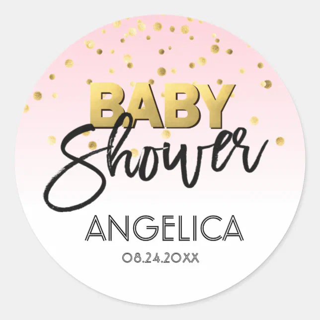 Personalized Pastel Pink Gold Baby Shower Labels | Zazzle