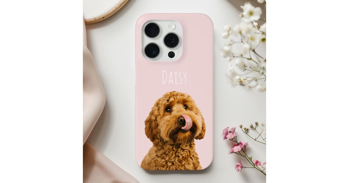 Personalized Pastel Pink Phone Case with Dog Photo | Zazzle