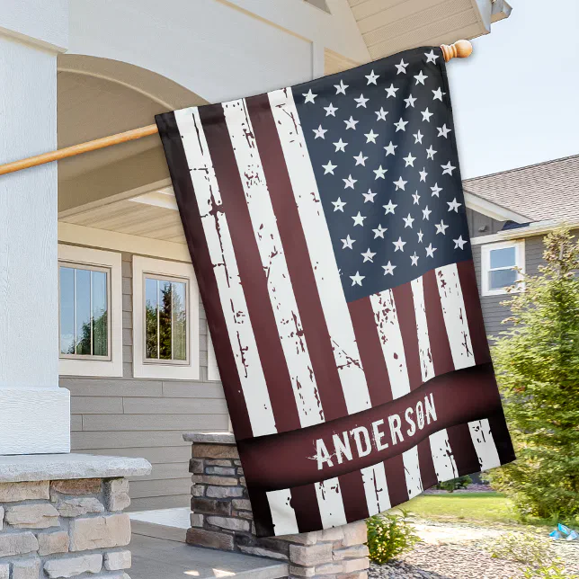 Personalized Patriotic Family Name USA American House Flag | Zazzle