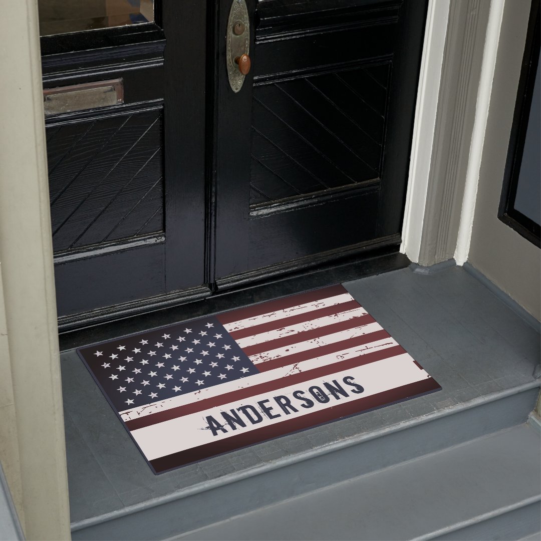 Personalized Patriotic Name USA American Flag Doormat | Zazzle