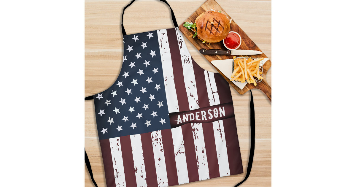 Personalized Patriotic Stars Stripes American Flag Apron | Zazzle