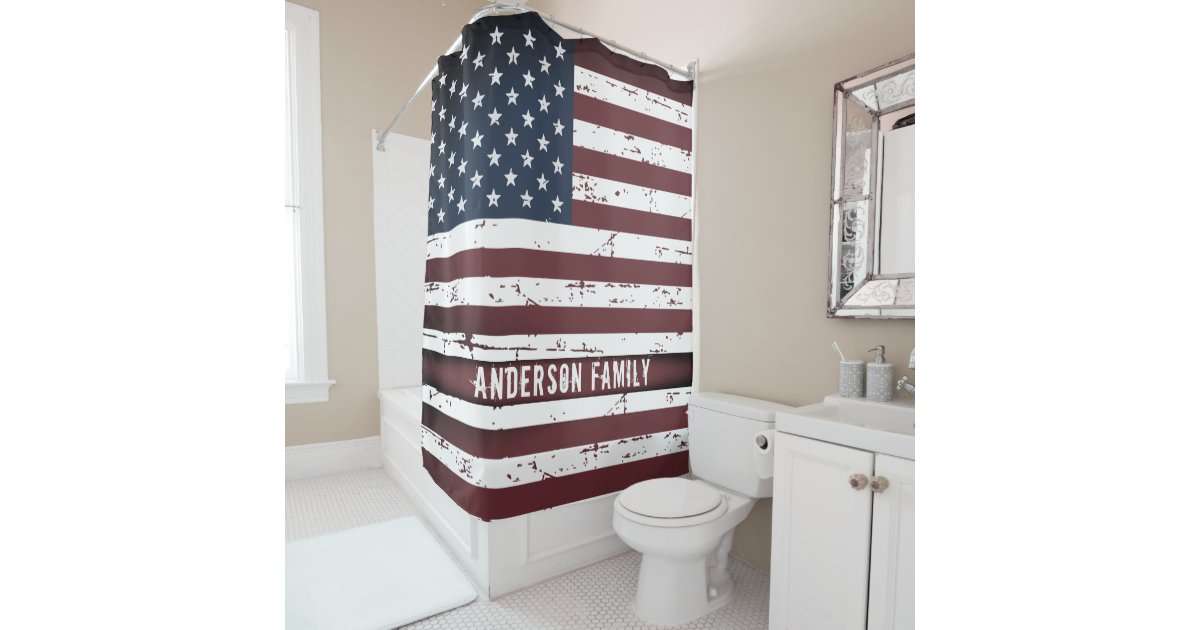 Personalized Patriotic Stars Stripes American Flag Shower Curtain | Zazzle