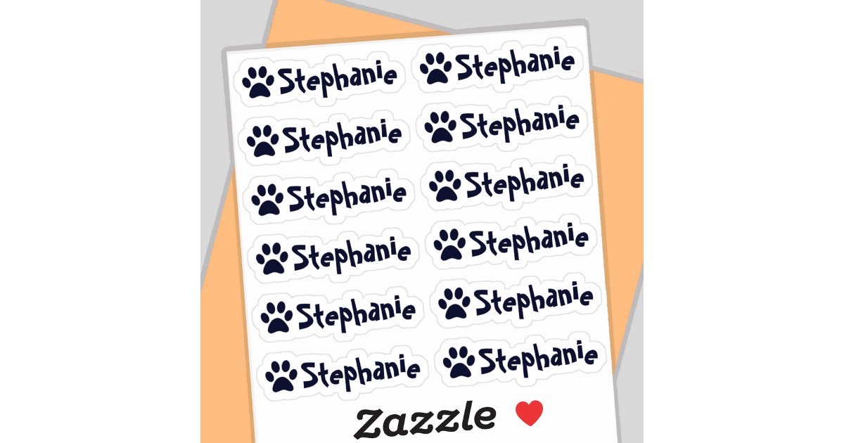 Personalized Paw Print Name Labels Set of 12 | Zazzle