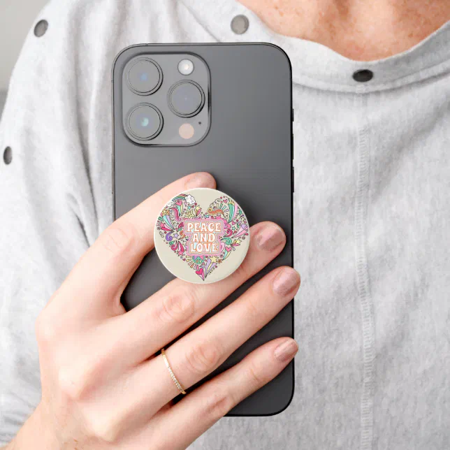 Personalized peace and love retro hippie heart PopSocket | Zazzle