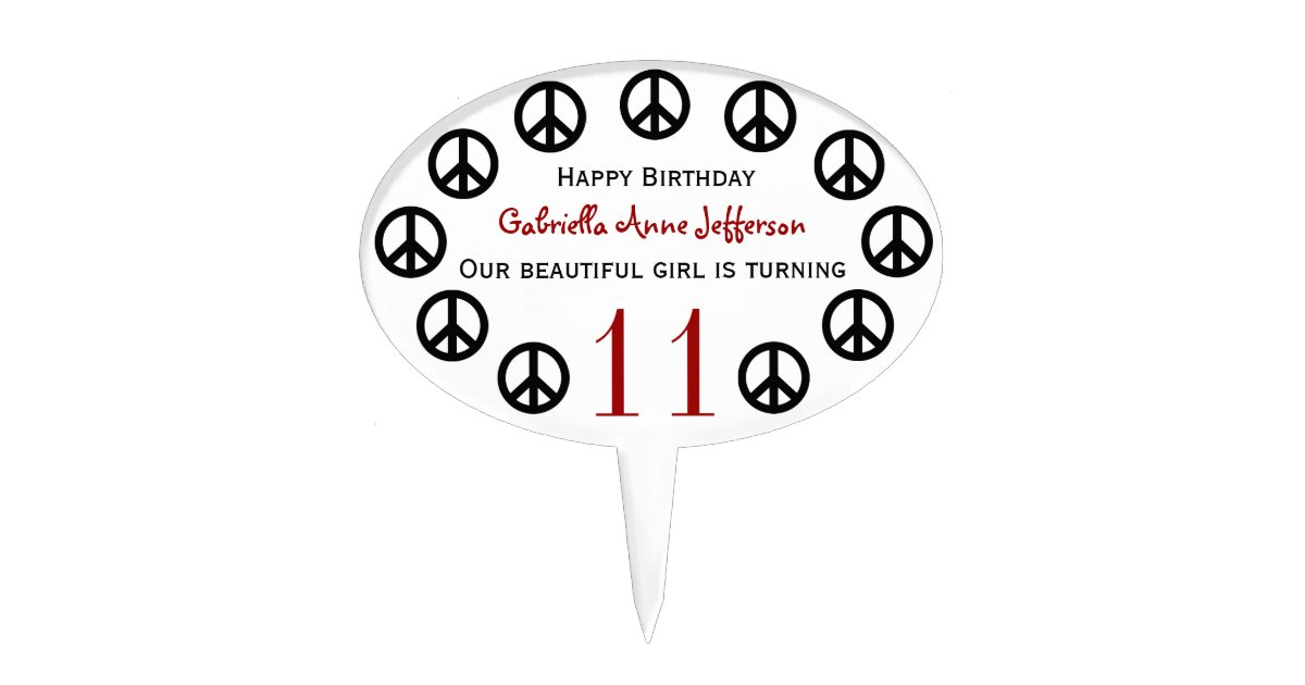 Personalized Peace Sign Birthday Party Cake Topper | Zazzle