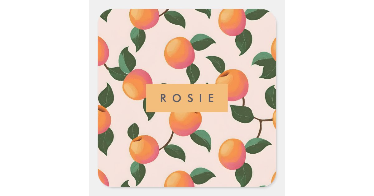 Personalized Peach Pattern Cute Peaches Square Sticker | Zazzle