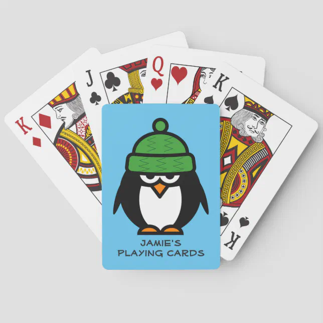 Personalized penguin design playing cards for kids | Zazzle