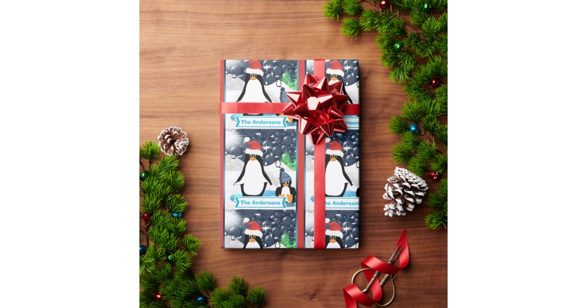 Personalized Penguin Holiday Wrapping Paper | Zazzle