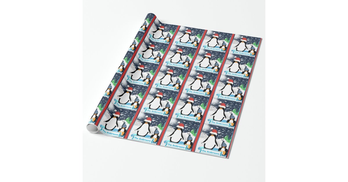 Personalized Penguin Holiday Wrapping Paper | Zazzle.com