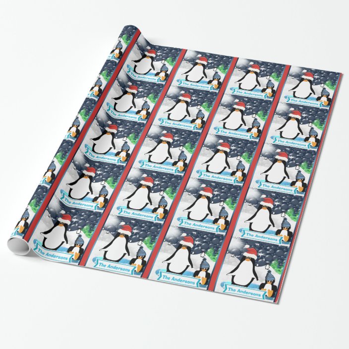 Personalized Penguin Holiday Wrapping Paper | Zazzle.com