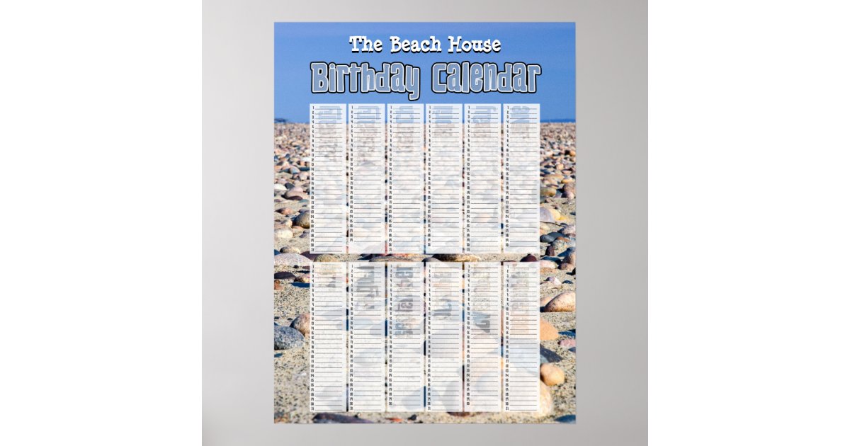 Personalized Perpetual Beach Birthday Calendar Poster | Zazzle