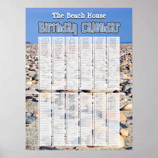 Personalized Perpetual Beach Birthday Calendar Poster | Zazzle