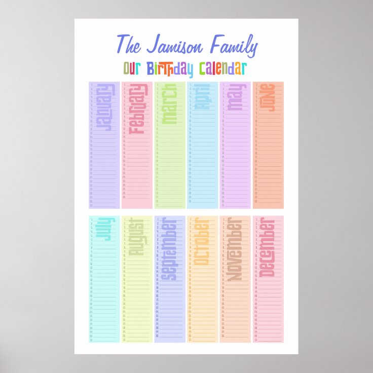 Personalized Perpetual Birthday Calendar Poster | Zazzle
