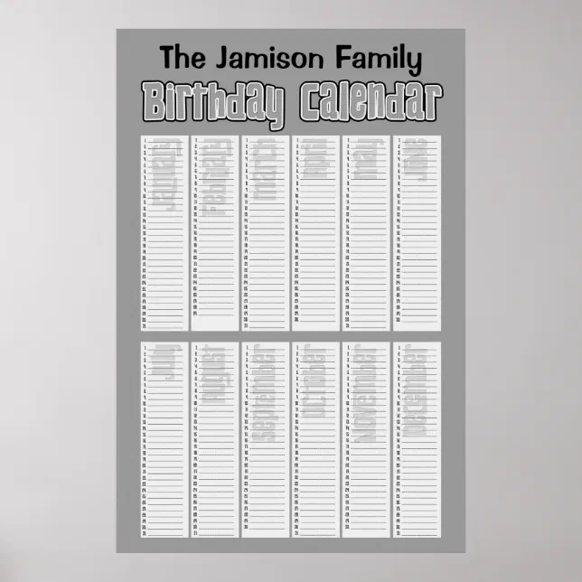 Personalized Perpetual Birthday Calendar Poster | Zazzle
