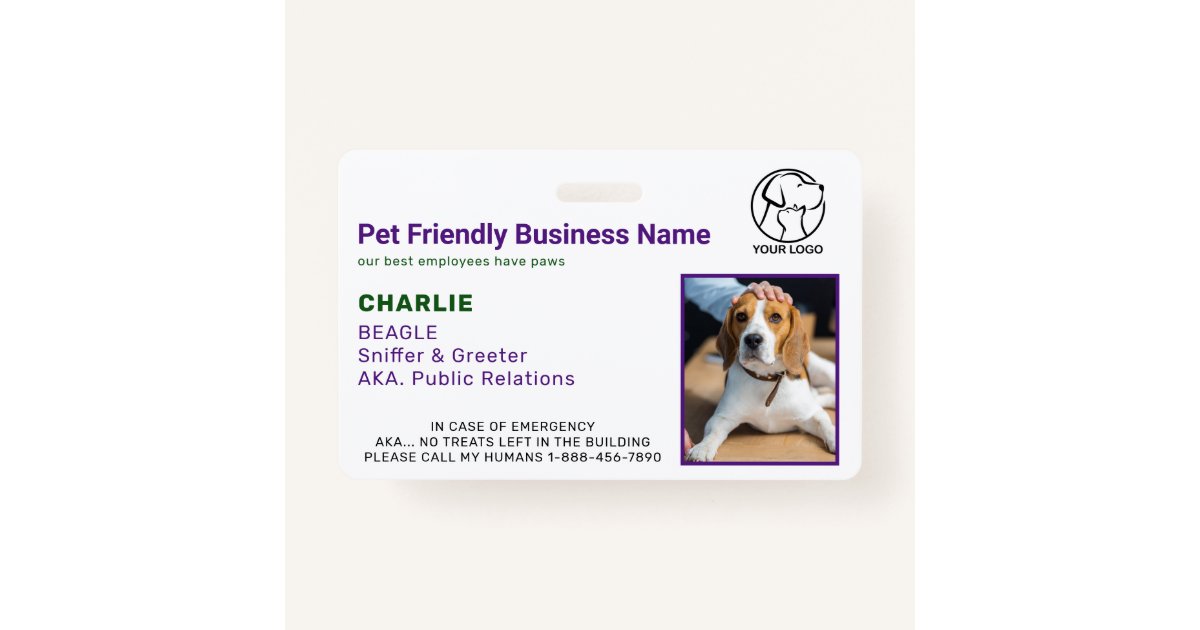 Personalized Pet Business Corporate Dog Photo ID Badge | Zazzle