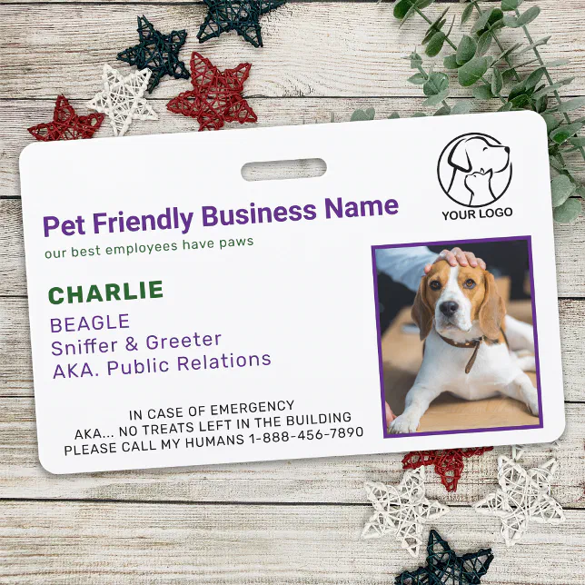 Personalized Pet Business Corporate Dog Photo ID Badge | Zazzle