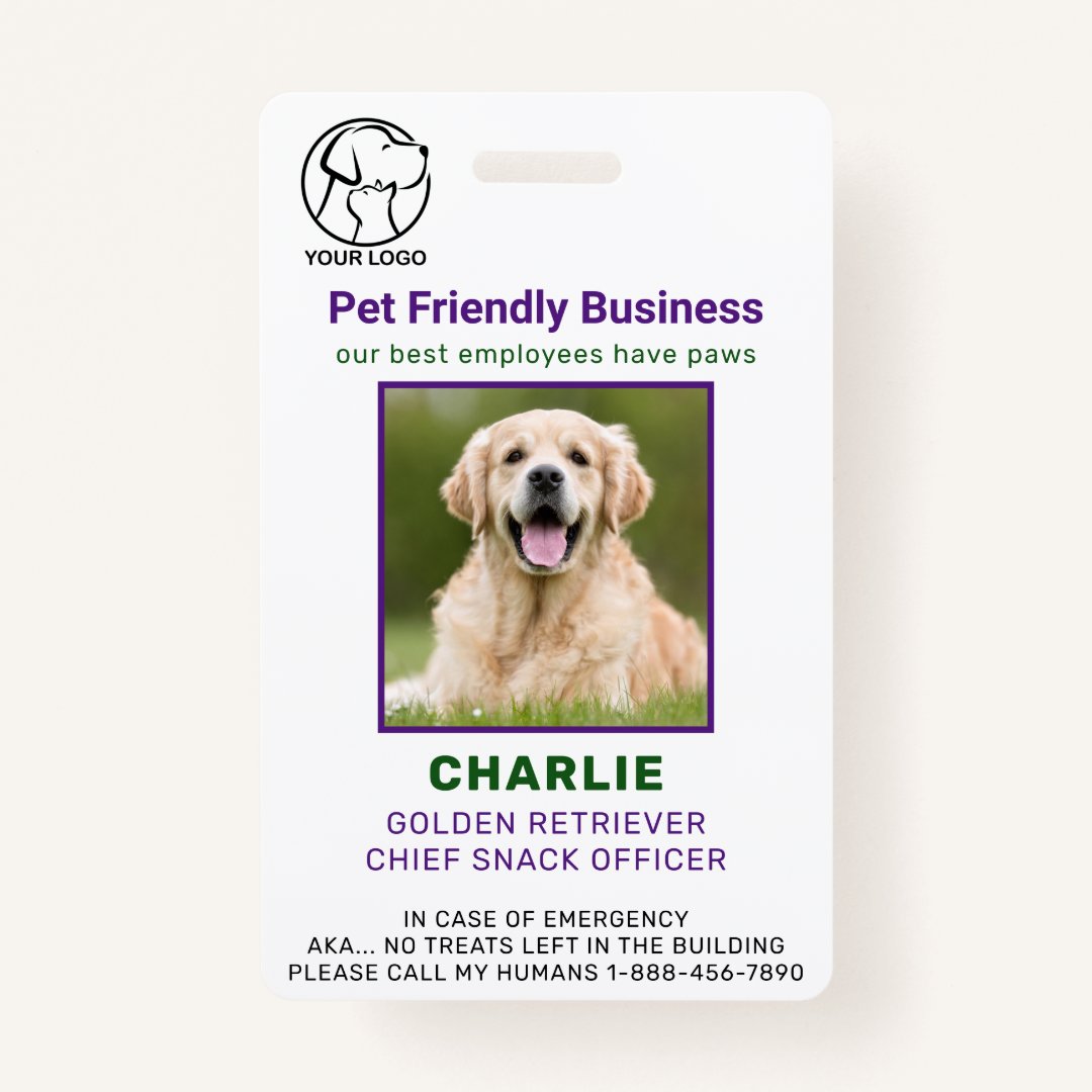 Personalized Pet Business Employee Dog Photo ID Ba Badge | Zazzle