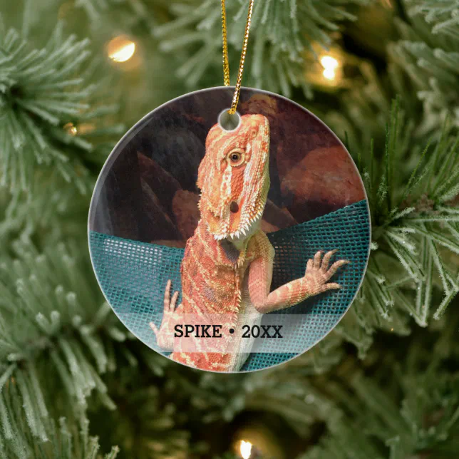 Personalized Pet Lizard Photo Christmas Tree Ceramic Ornament | Zazzle