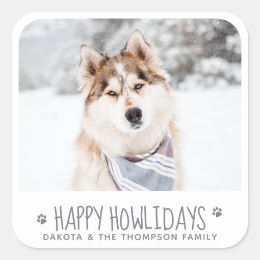 Personalized Pet Photo Happy Holidays From The Dog Square Sticker | Zazzle
