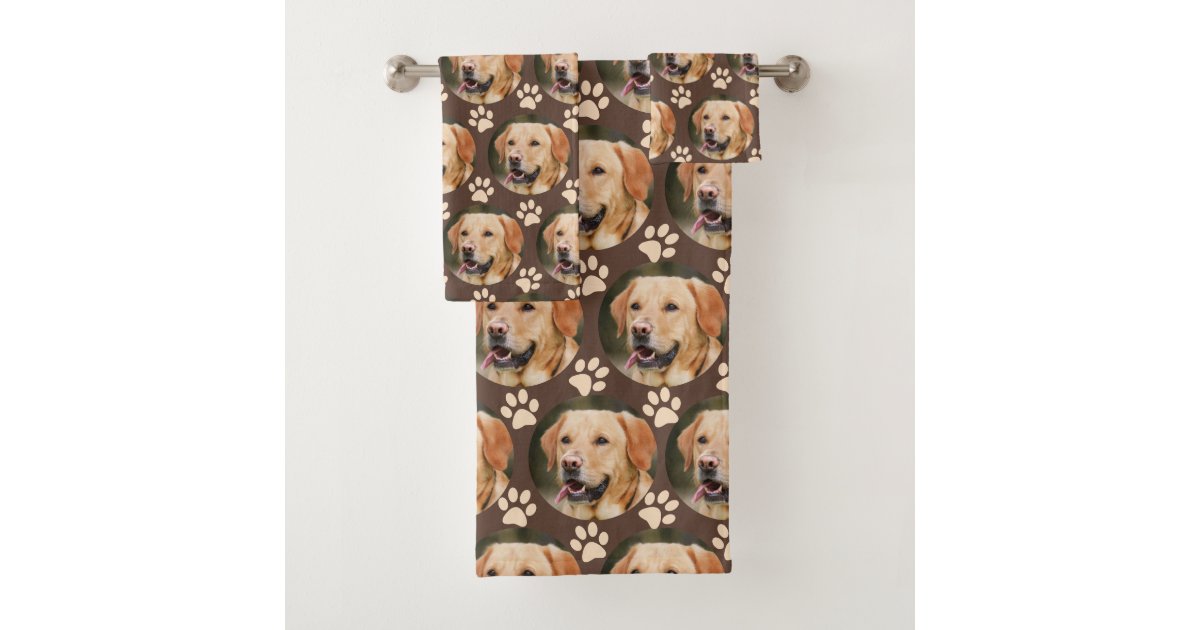Personalized Pet Photo Pattern Dog Brown Bath Towel Set | Zazzle
