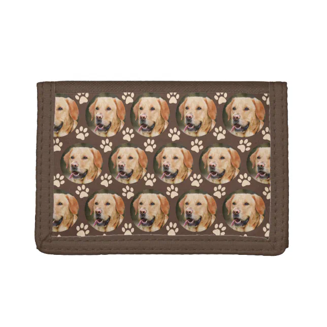 Personalized Pet Photo Pattern Dog Brown Trifold Wallet | Zazzle