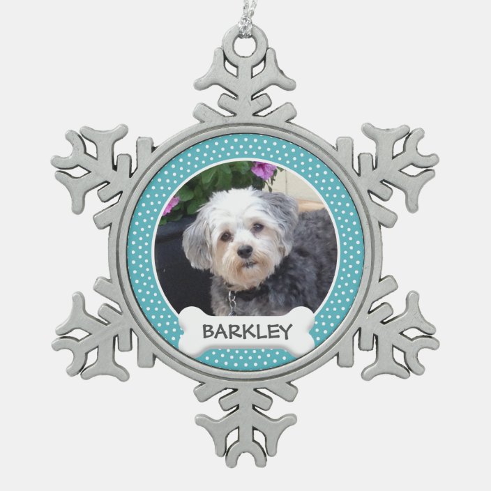 Personalized Pet Photo with Dog Bone Snowflake Pewter Christmas ...