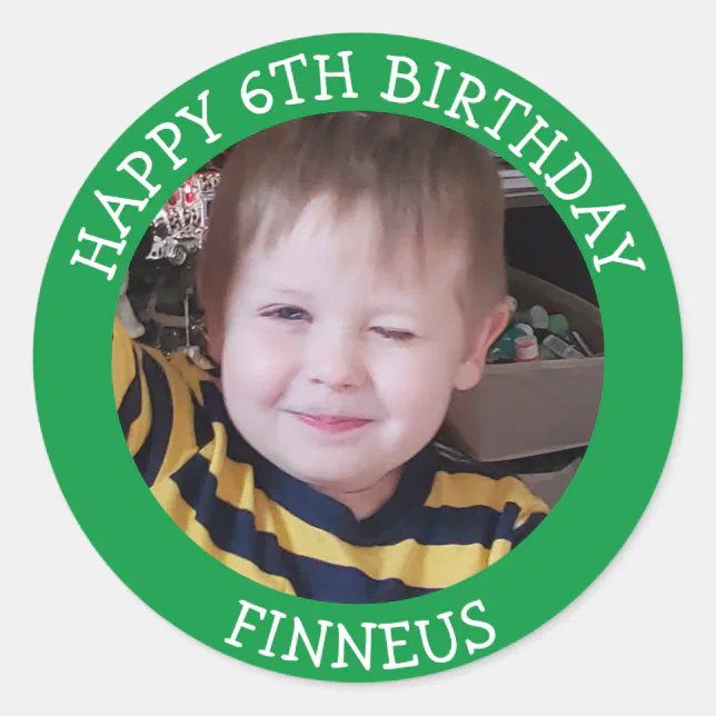 Personalized Photo, Age and Name Birthday Classic Round Sticker | Zazzle