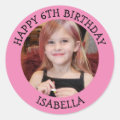 Personalized Photo, Age and Name Birthday Classic Round Sticker | Zazzle