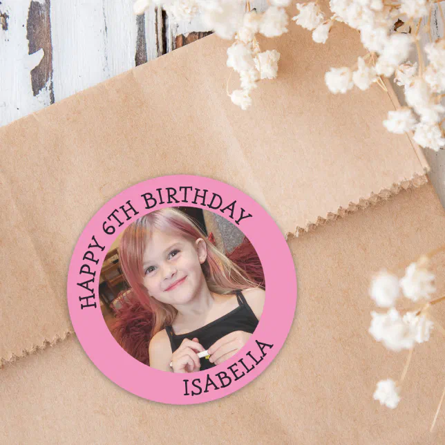 Personalized Photo, Age and Name Birthday Classic Round Sticker | Zazzle