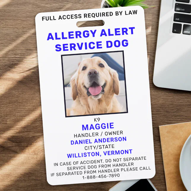 Personalized Photo Allergy Alert Service Dog Badge | Zazzle