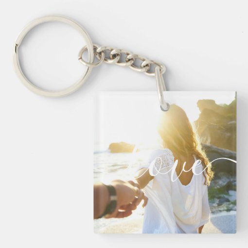 Personalized Photo and Script Text Keychain | Zazzle