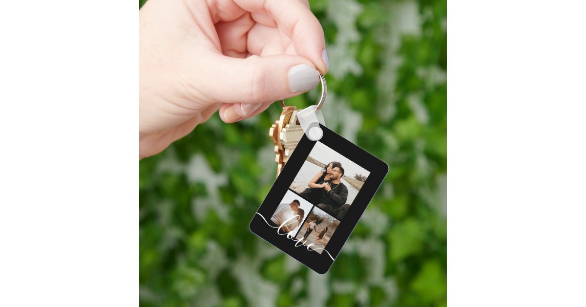 Personalized Photo and Text Photo Collage Keychain | Zazzle