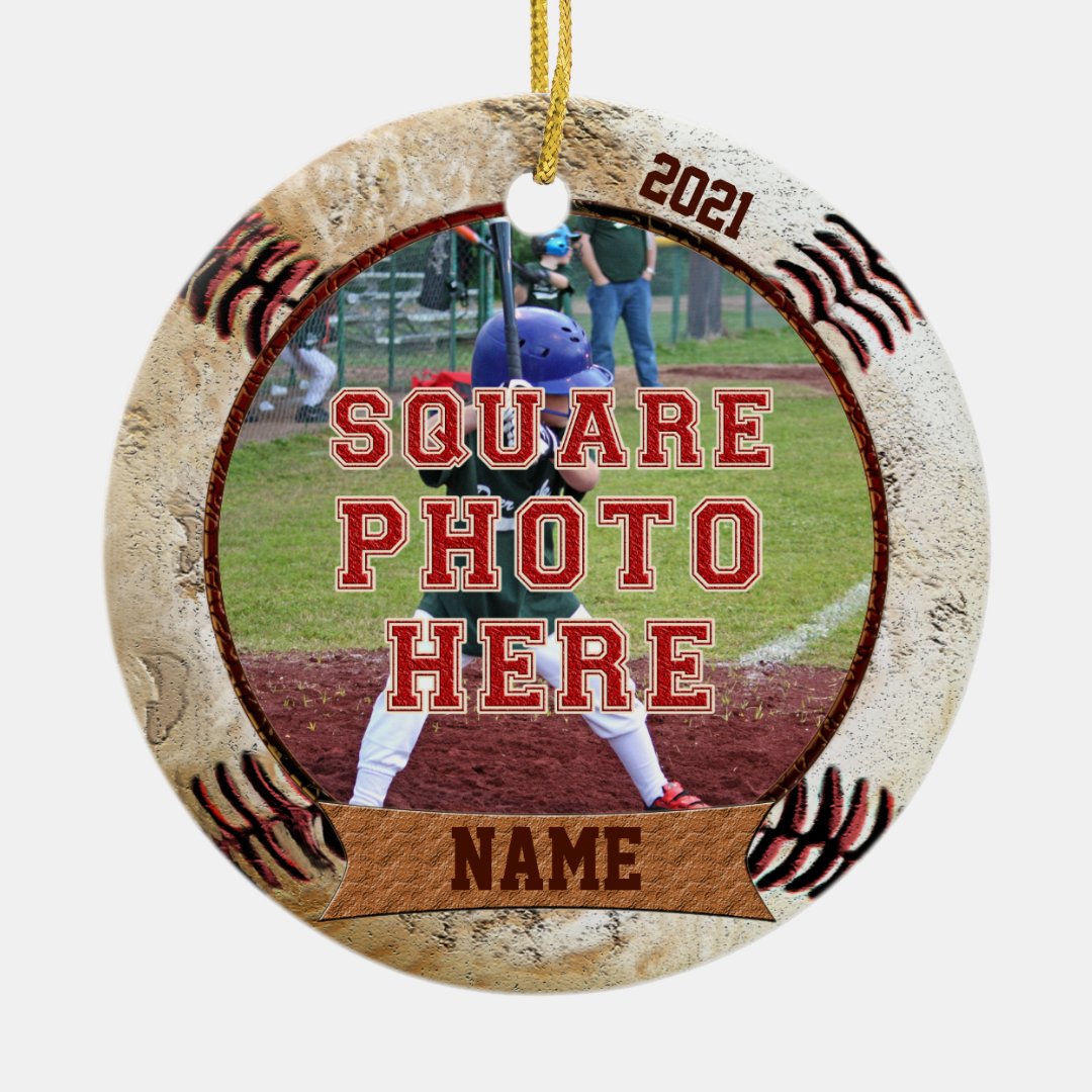 Personalized PHOTO Baseball Ornaments NAME, YEAR | Zazzle