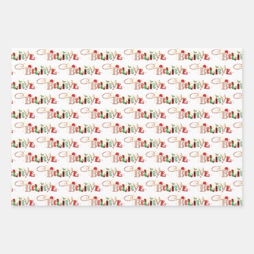 Personalized Photo BELIEVE Christmas Typography Wrapping Paper Sheets ...