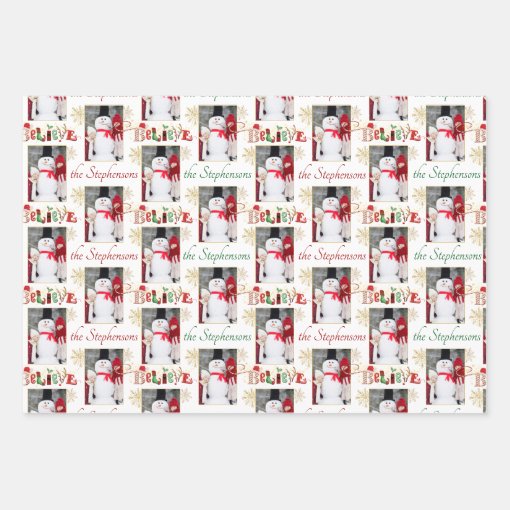 Personalized Photo BELIEVE Christmas Typography Wrapping Paper Sheets ...
