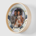 Personalized Photo Blue Watercolor Pattern Clock | Zazzle