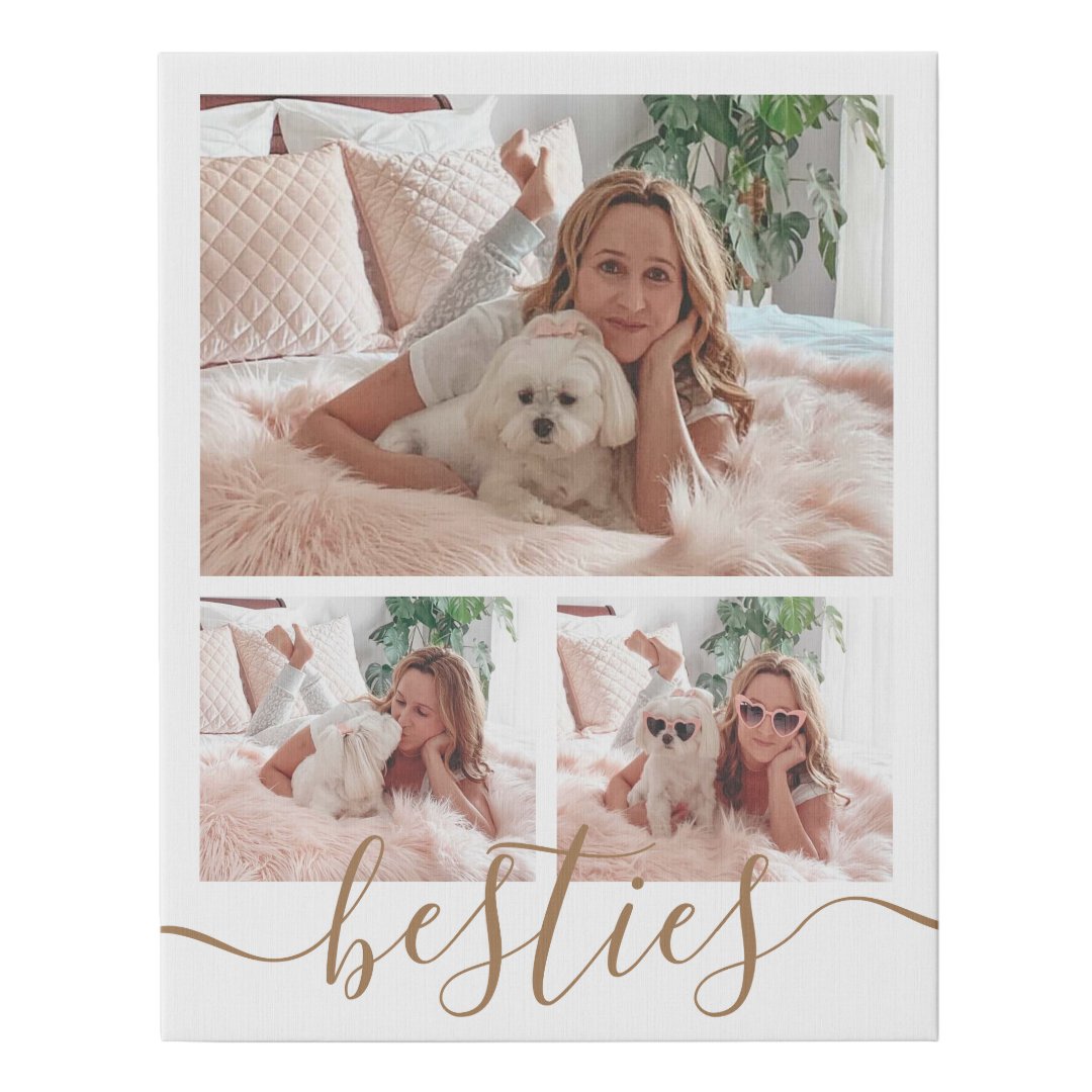 Personalized Photo Collage and Text Besties Faux Canvas Print | Zazzle