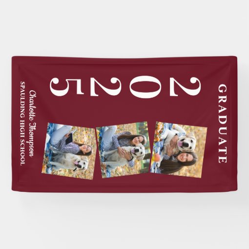 Personalized Photo Collage Burgundy Graduation Banner | Zazzle