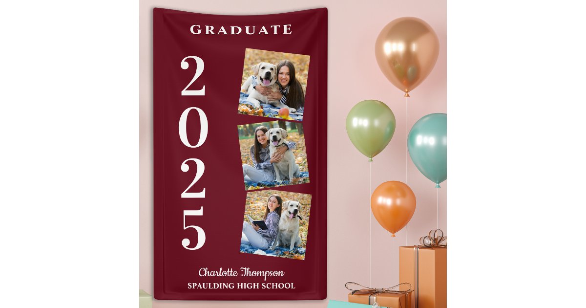 Personalized Photo Collage Burgundy Graduation Banner | Zazzle