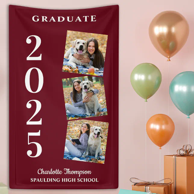 Personalized Photo Collage Burgundy Graduation Banner | Zazzle