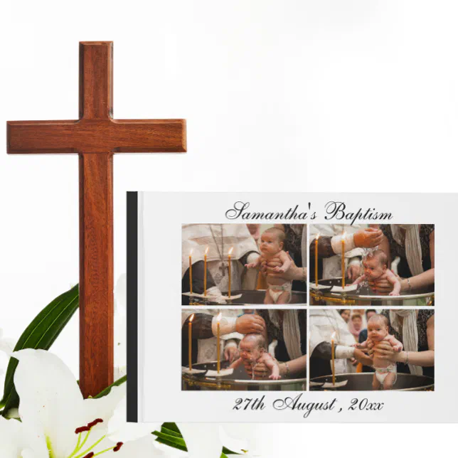 Personalized Photo Collage Christening Baptism Guest Book | Zazzle