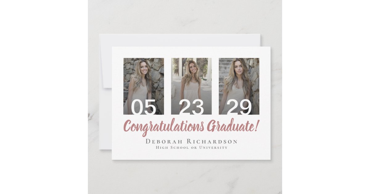 Personalized Photo Collage Rose Gold Graduation Card | Zazzle