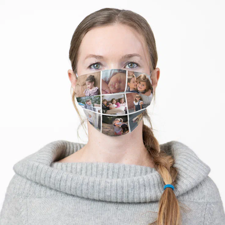 Personalized photo collage with nine photos adult cloth face mask | Zazzle