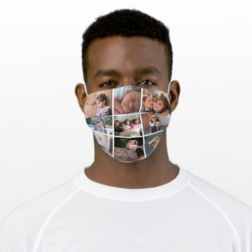 Personalized photo collage with nine photos adult cloth face mask | Zazzle