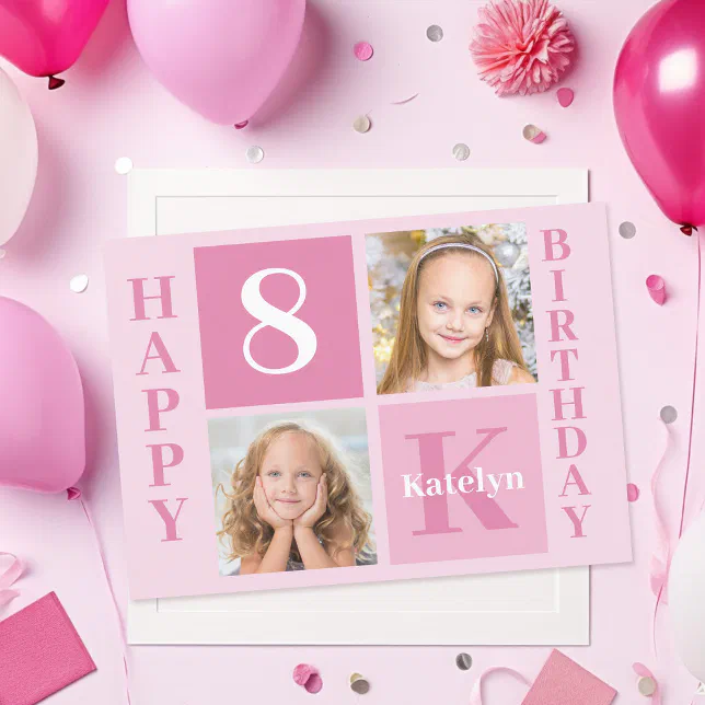 Personalized Photo Cute Pink Girls Happy Birthday Card | Zazzle