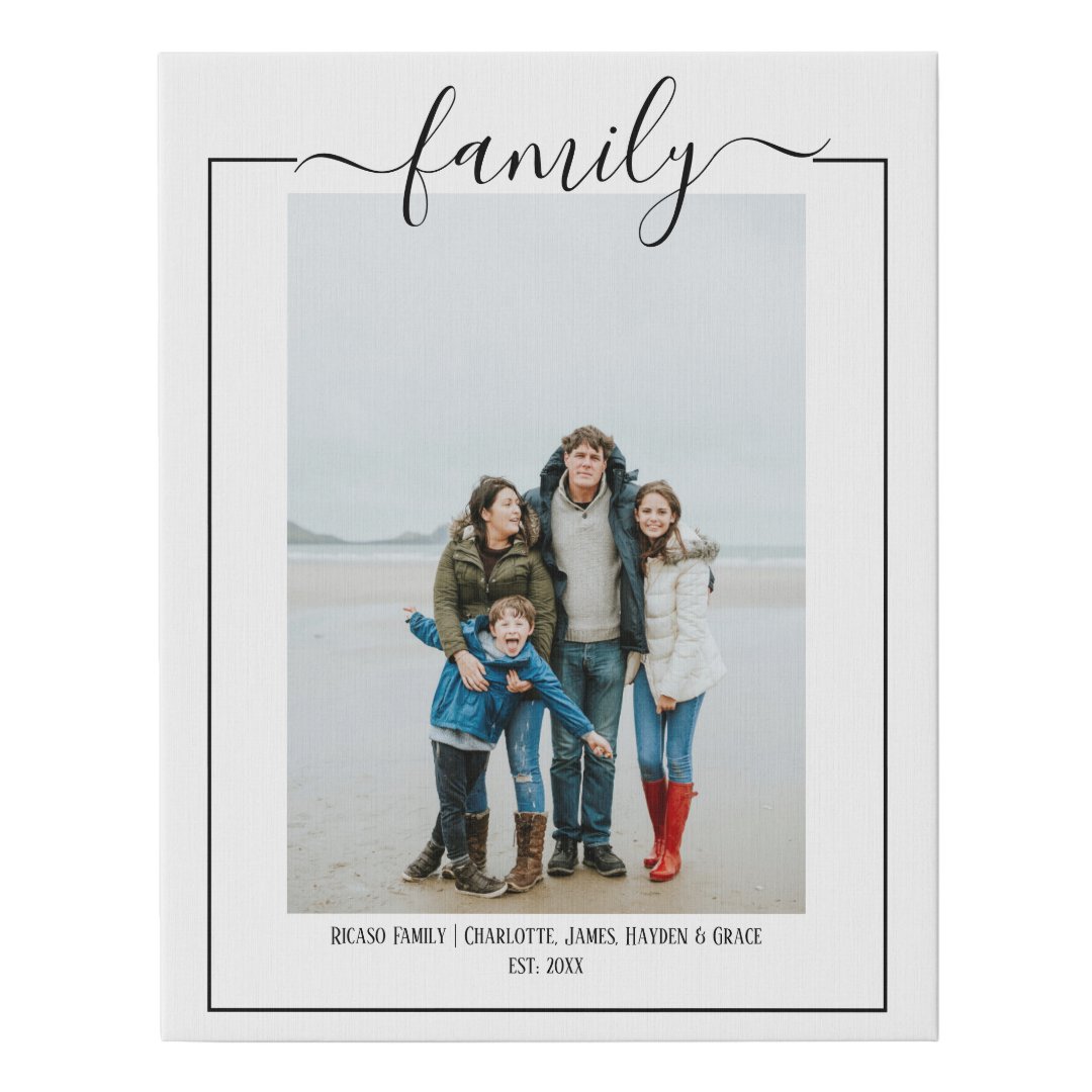 Personalized Photo Family Typography Faux Canvas Print | Zazzle