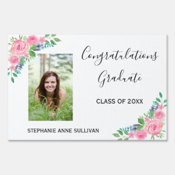 Personalized Photo Floral Graduation Yard Sign | Zazzle